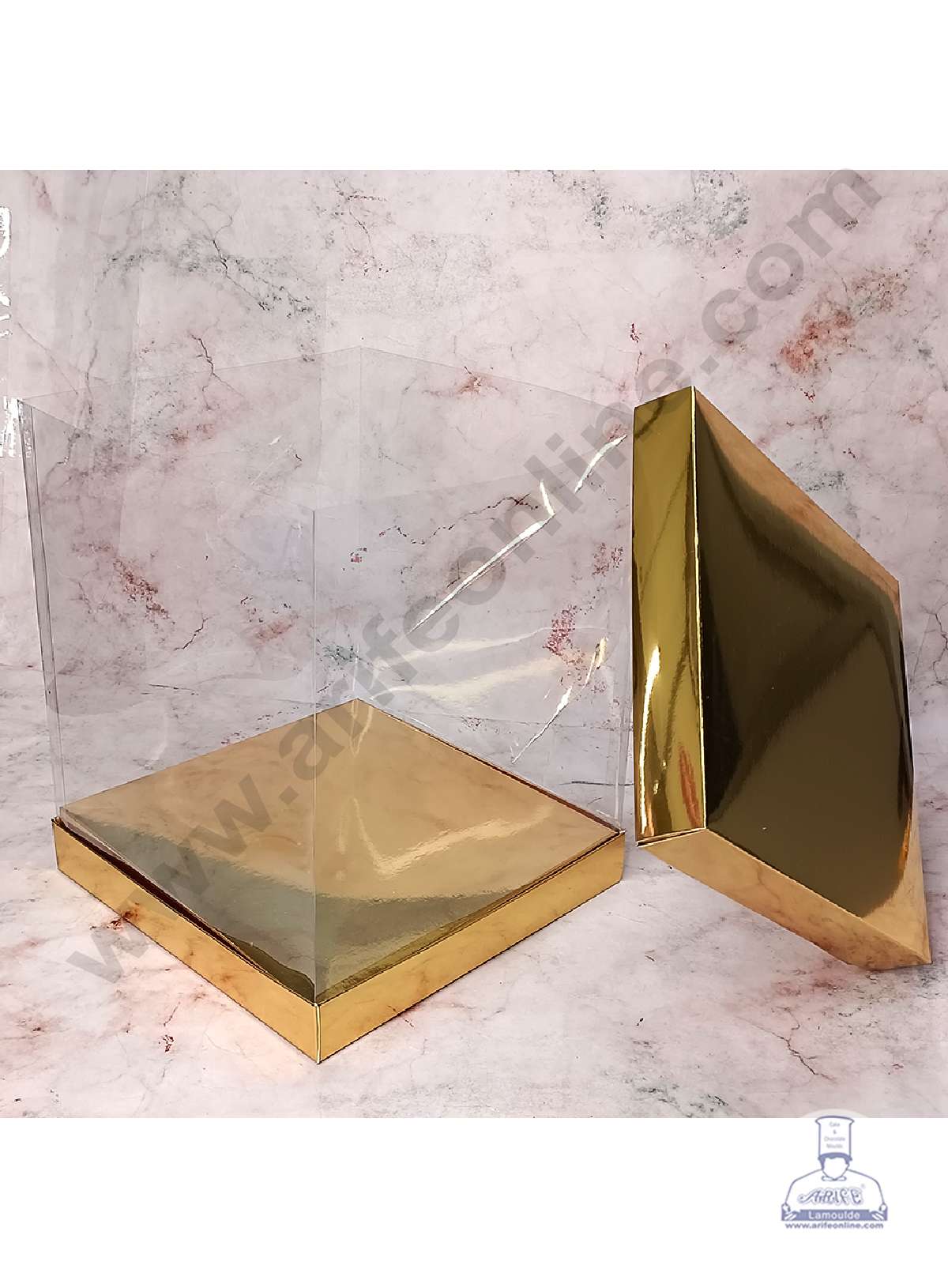 CAKE DECOR™ Square Gold Transparent Window Cake Box | Gift Box | Hampe ...