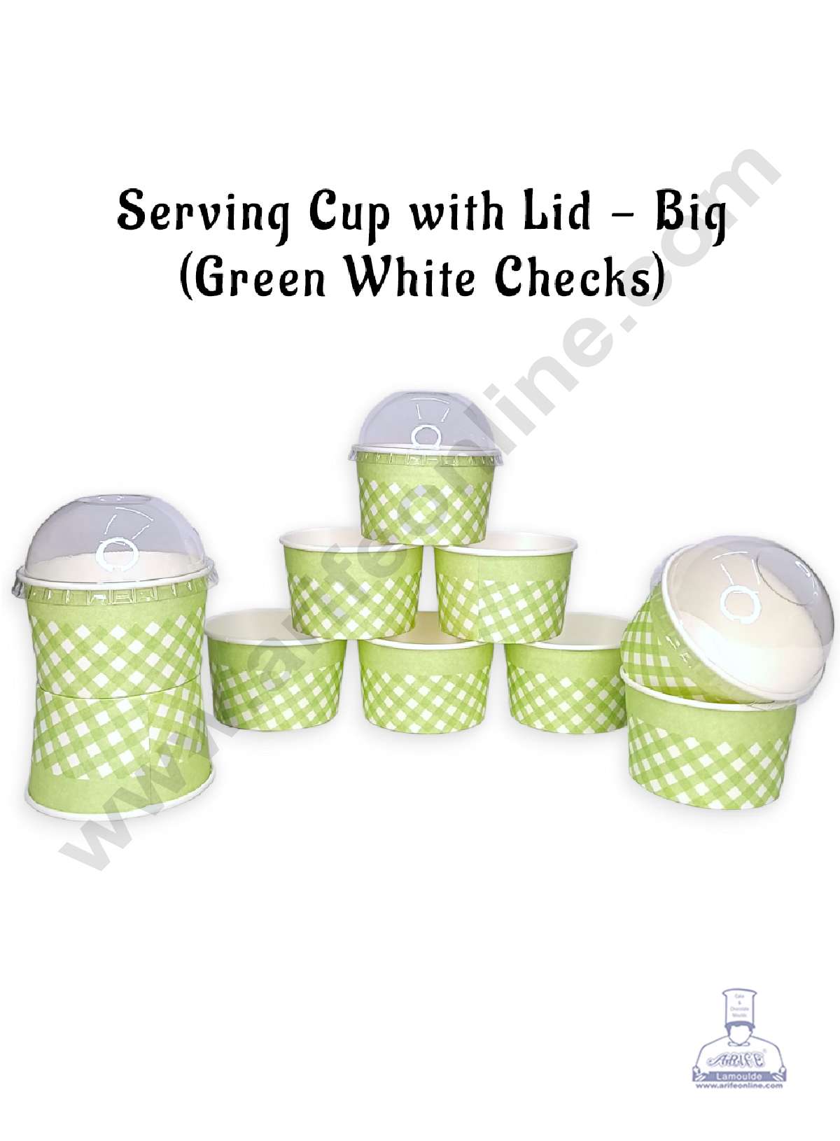 CAKE DECOR™ Big Green White Checks Serving Cup with Lid | Ice Cream Tu ...