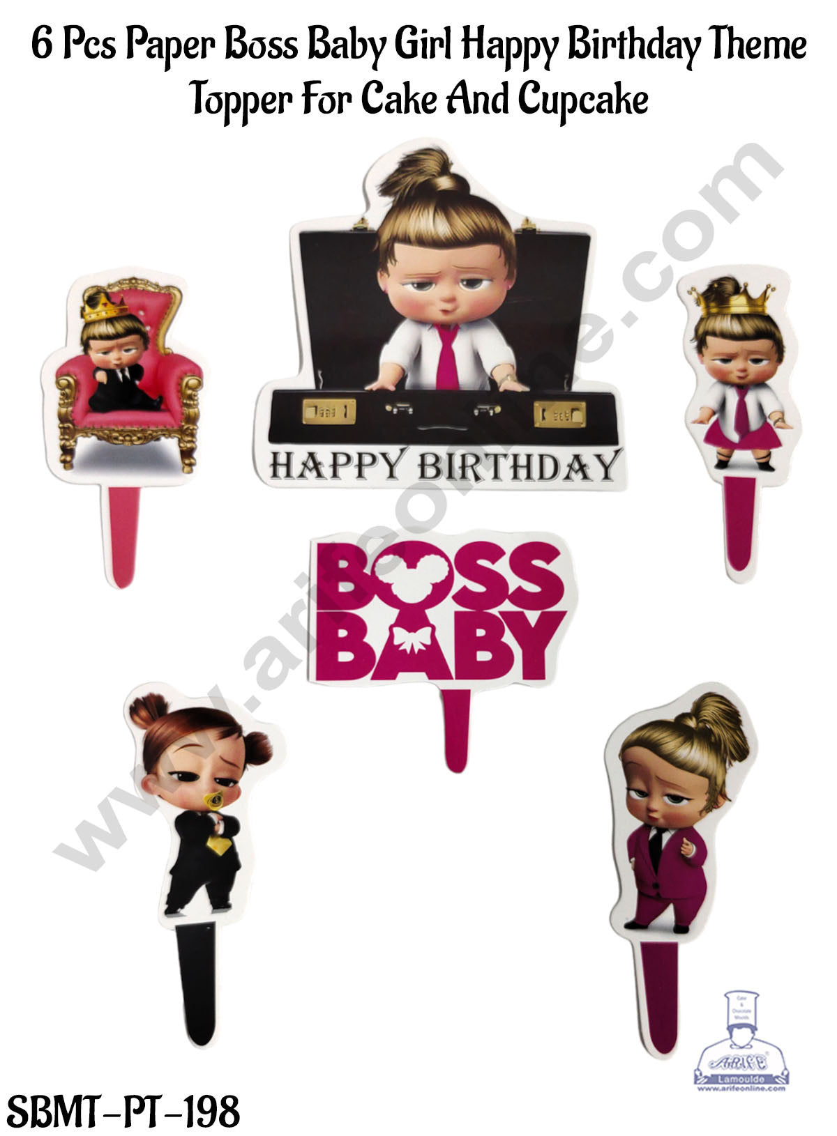 CAKE DECOR™ 5 Pcs Paper Boss Baby Girl Happy Birthday Theme Topper For ...