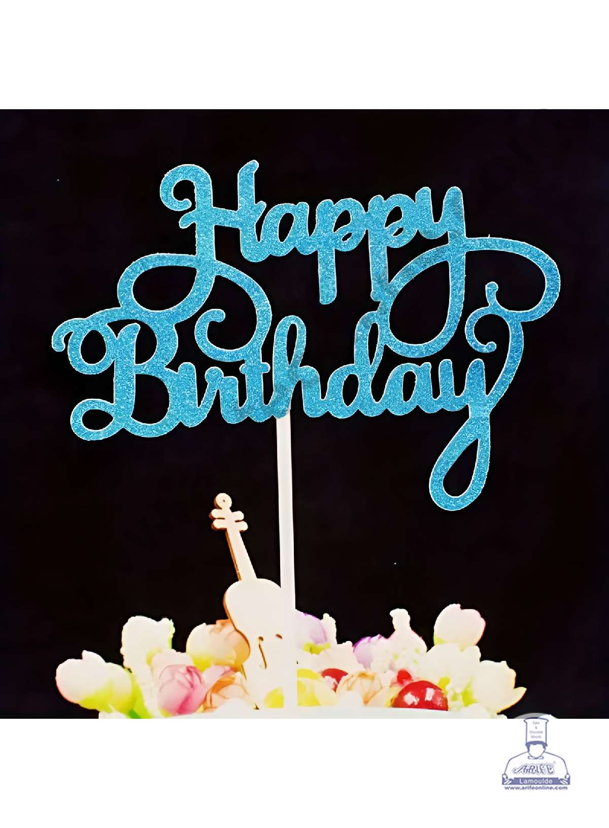 CAKE DECOR™ Blue Glitter Happy Birthday Paper Topper Cake Topper Cake ...