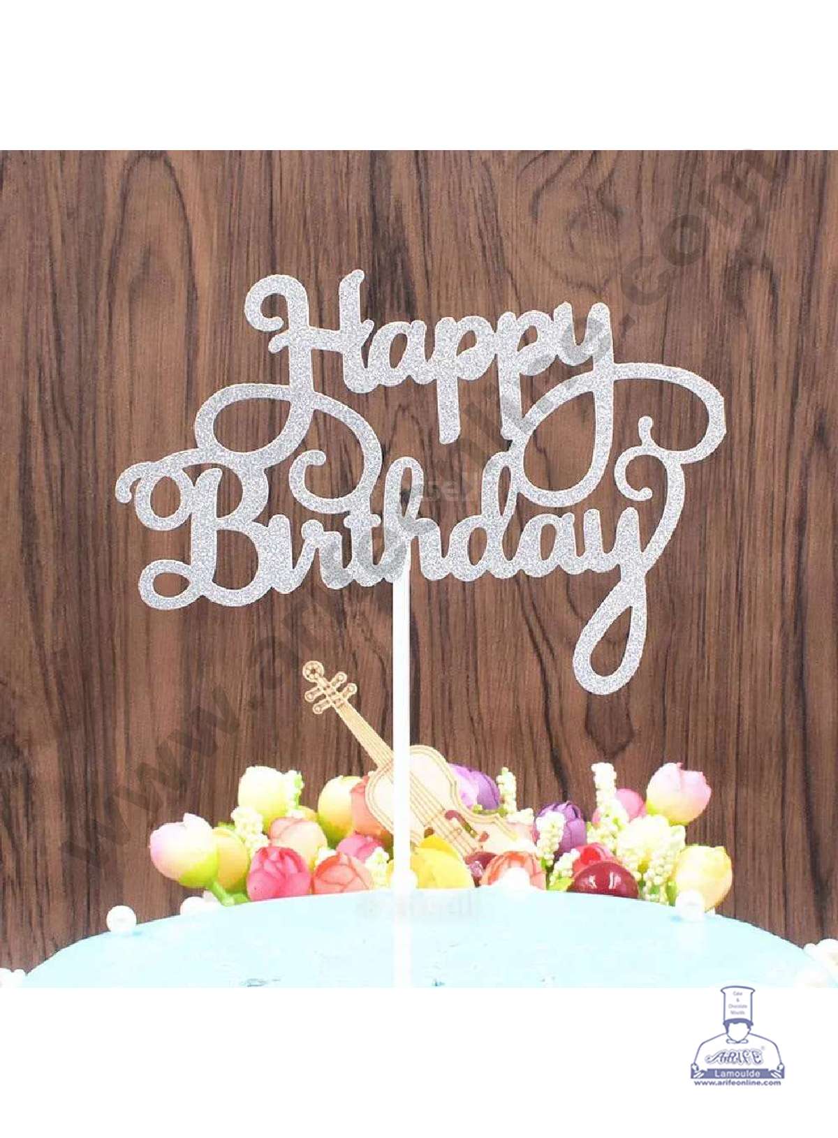 CAKE DECOR™ Silver Glitter Happy Birthday Paper Topper Cake Topper Cak ...