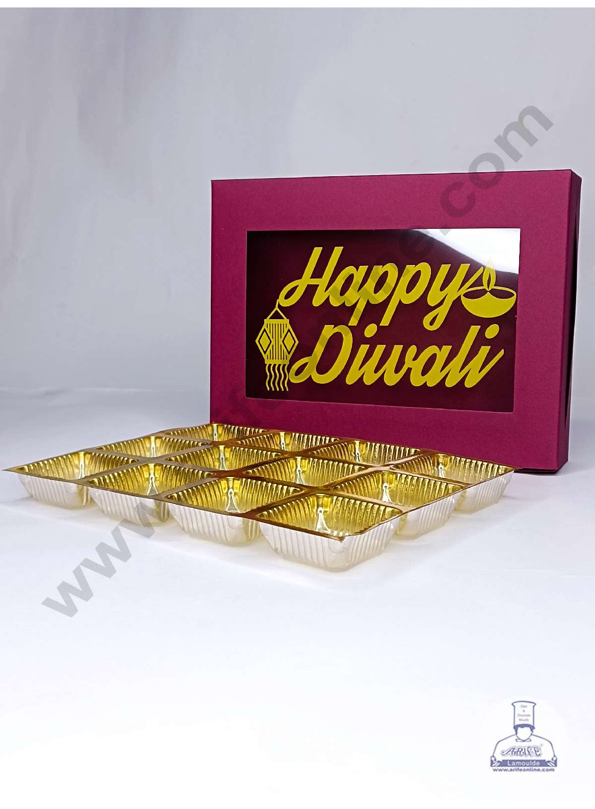 Home CAKE DECOR™ 12 Cavity Maroon Chocolate Box with Happy Diwali Print ...