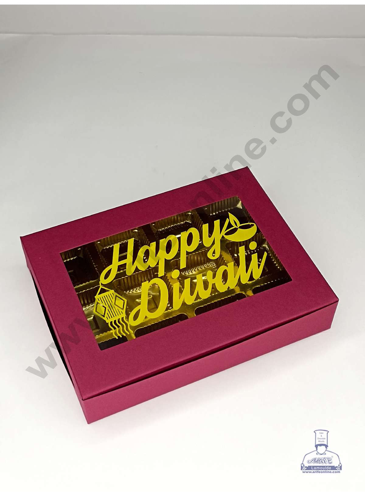 CAKE DECOR™ 12 Cavity Maroon Chocolate Box with Happy Diwali Print on ...