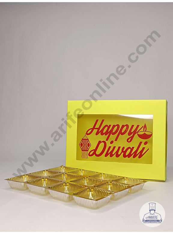 CAKE DECOR™ 12 Cavity Neon Yellow Chocolate Box with Happy Diwali Prin ...