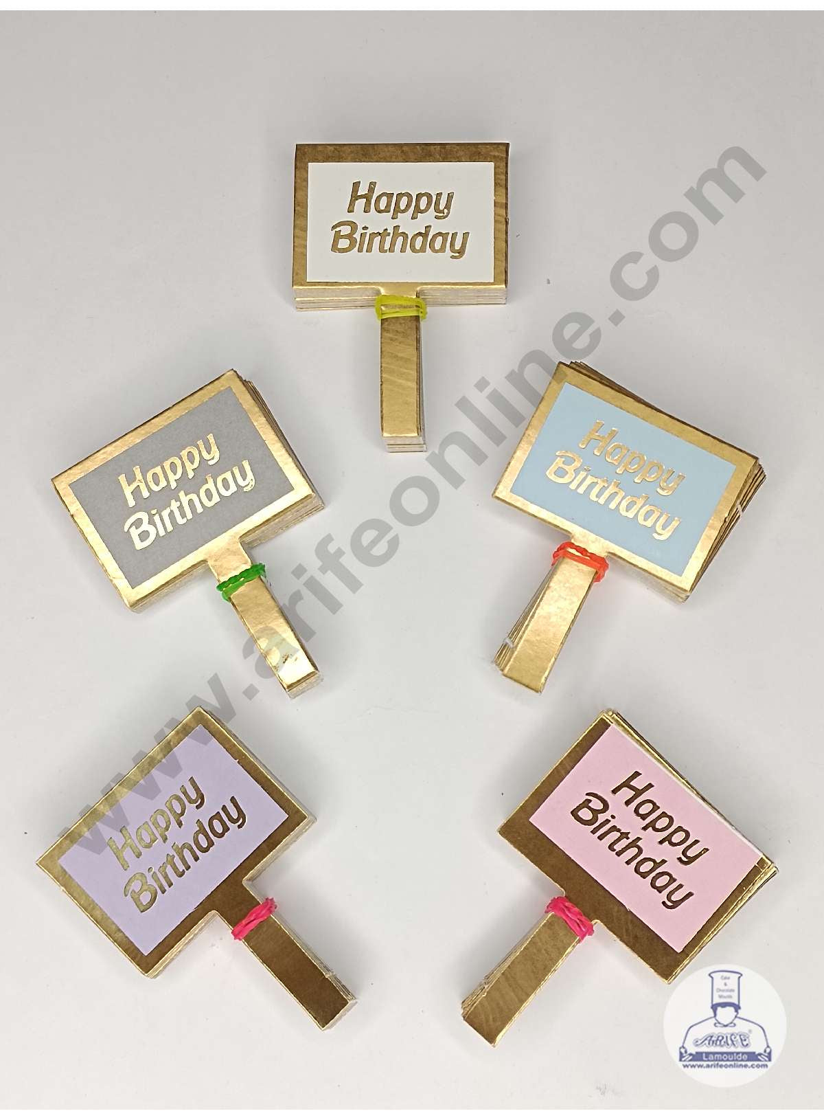 CAKE DECOR™ 100 pcs Rectangle Birthday Paper Tag with Foiling Paper To ...