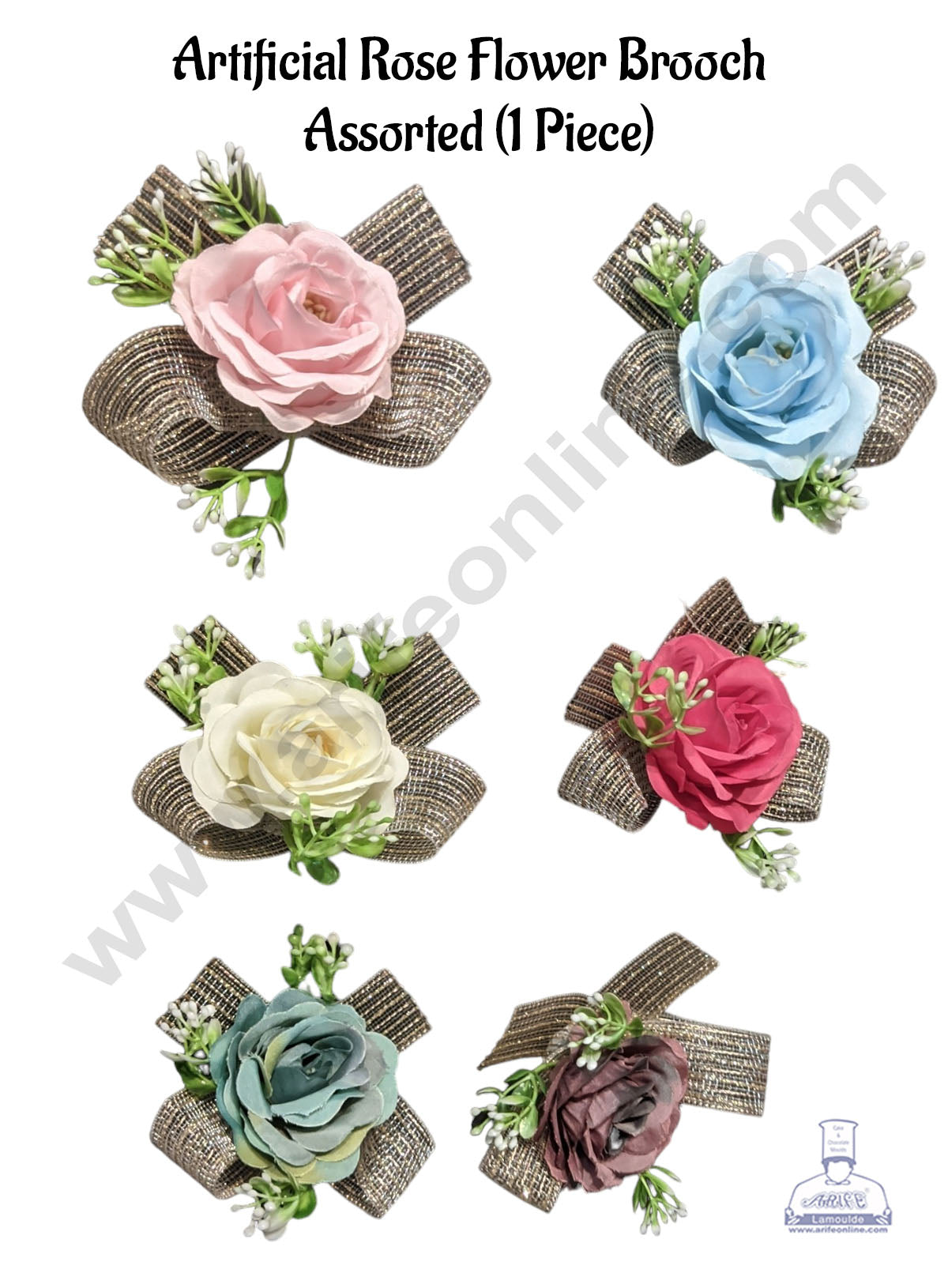 Home CAKE DECOR™ 1 piece Artificial Rose Flower Brooch - Assorted ...