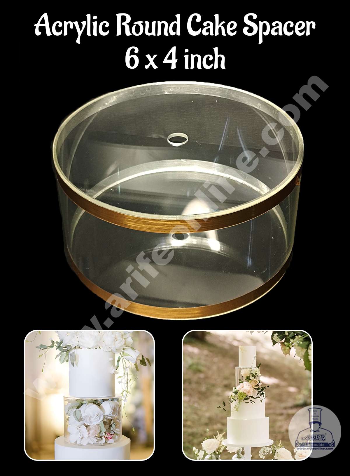 CAKE DECOR™ Round FILL-A-TIER Cake Spacer 6" X 4" Acrylic Clear Cake D ...