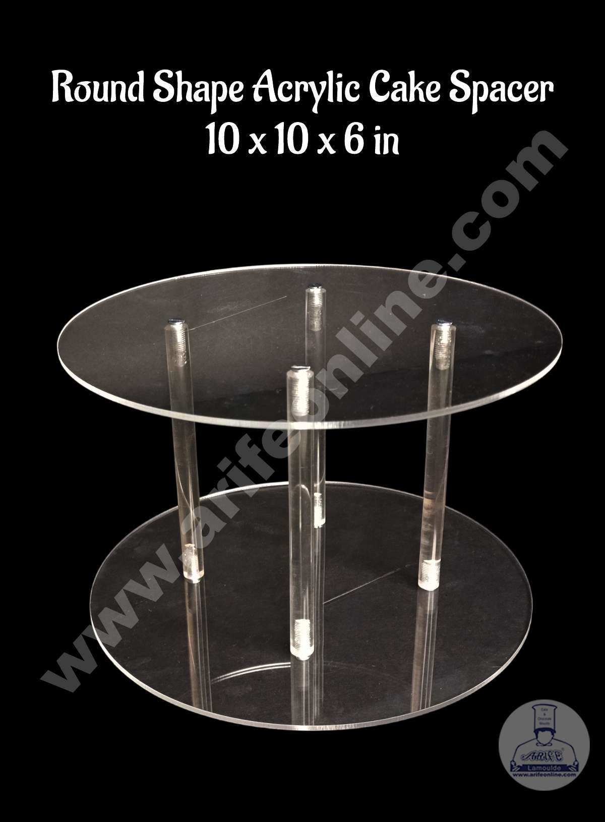 CAKE DECOR™ Round Shape Cake Spacer with Rods 10" X 6" Acrylic Clear C ...