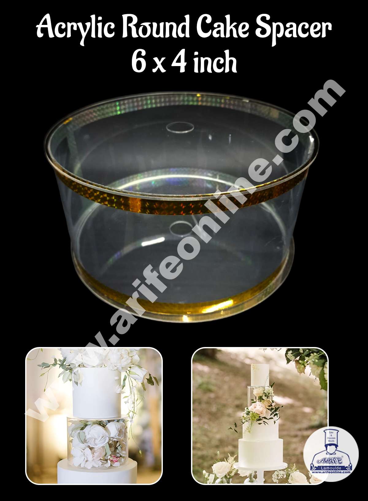 CAKE DECOR™ Round Cake Spacer 6" X 4" Acrylic Clear Cake Display Space ...