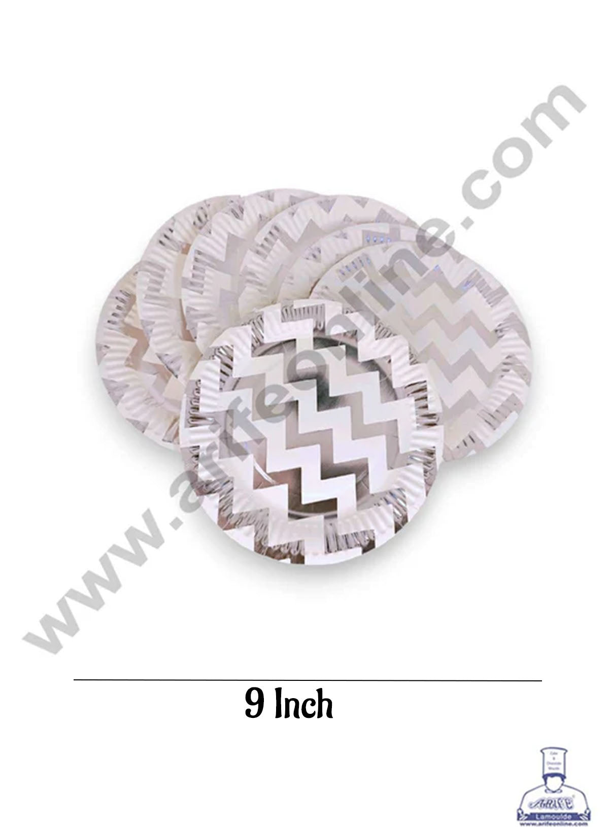 CAKE DECOR™ 9 inch Silver Zig-Zag Design Paper Plates | Disposable Pla ...