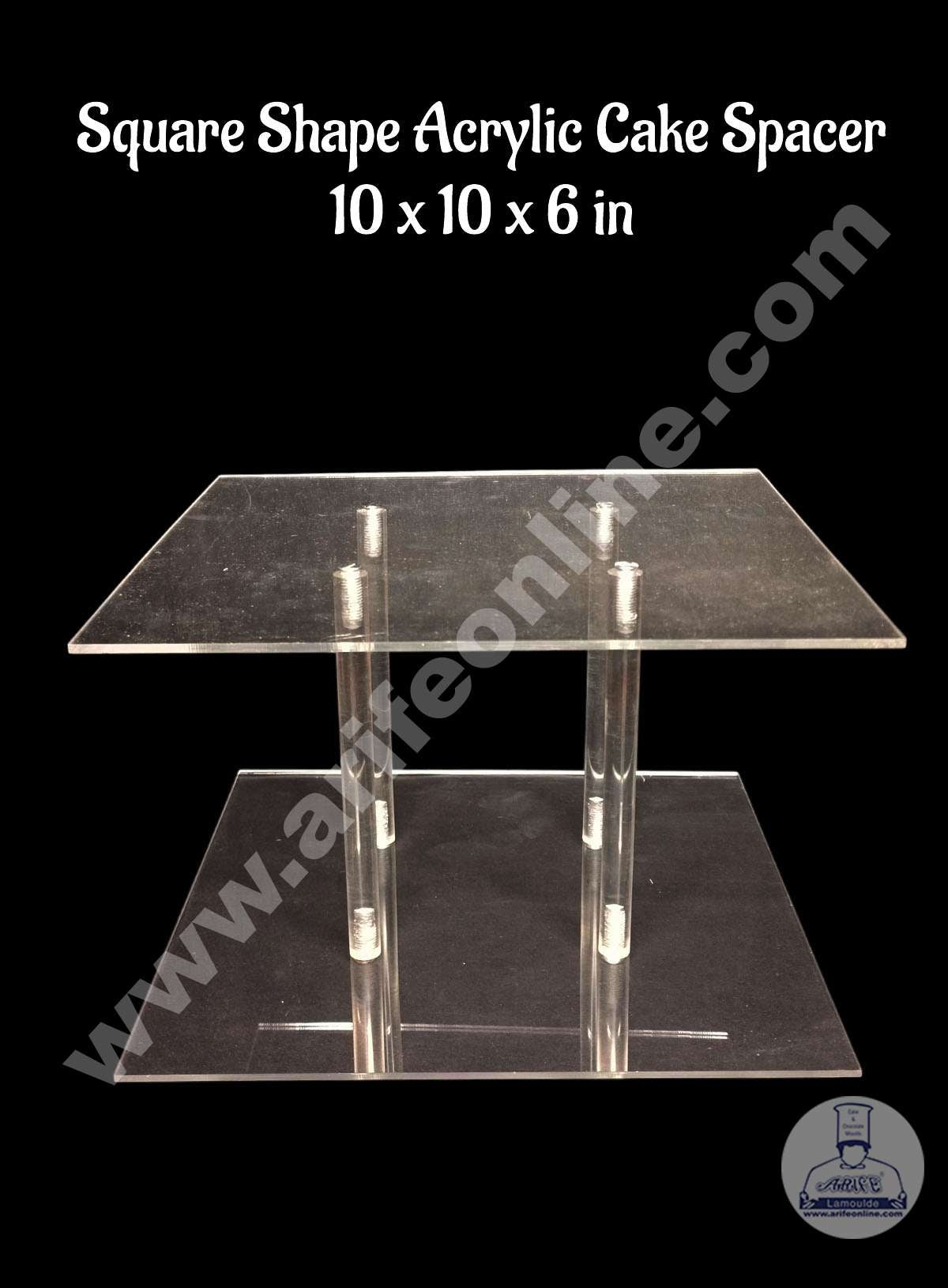 CAKE DECOR™ Square Shape Cake Spacer with Rods 10" X 6" Acrylic Clear ...