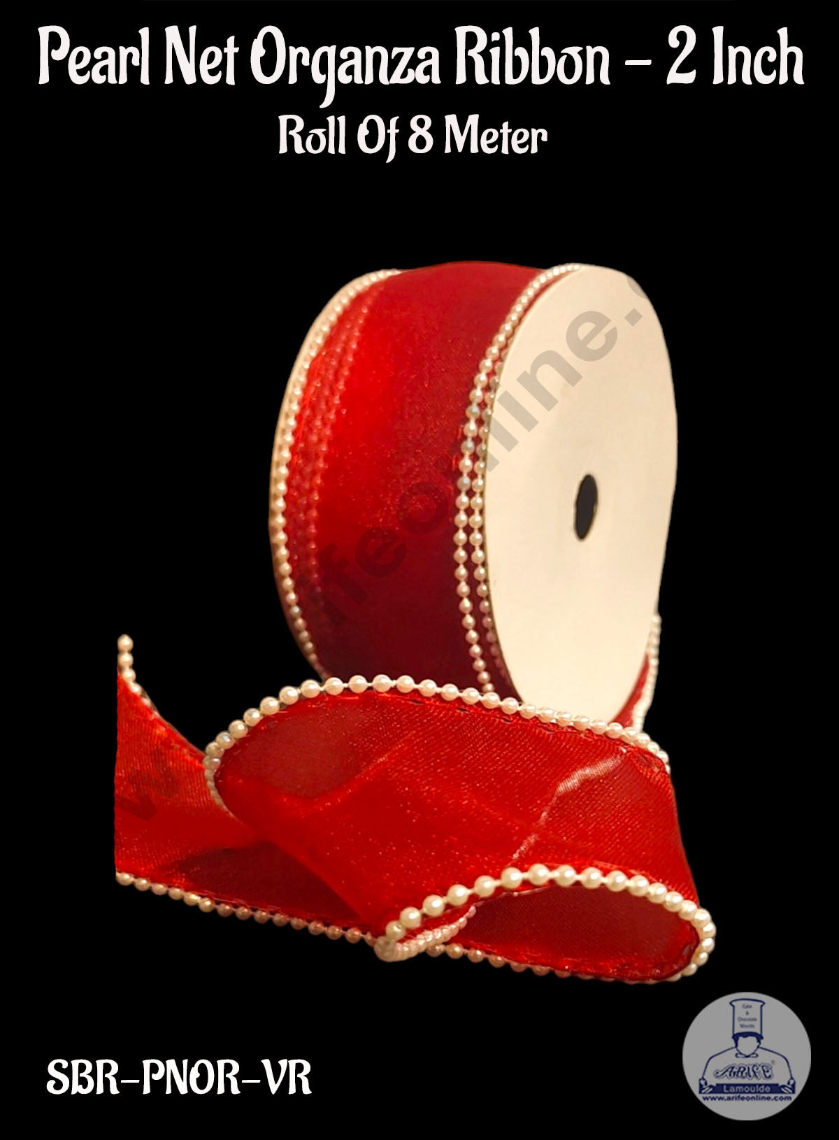 CAKE DECOR™ Pearl Net Organza Vibrant Red Ribbon -2 Inch (8 Meter) | S ...