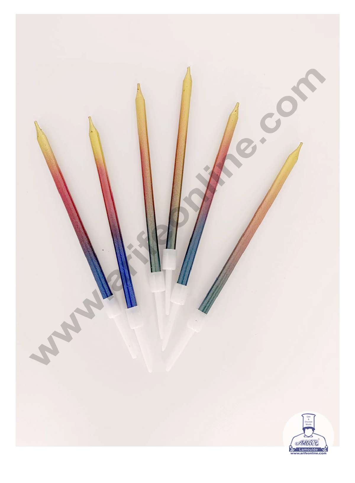 CAKE DECOR™ Tricolor Gradient/Ombre Metallic Candles with Stand for Pa ...