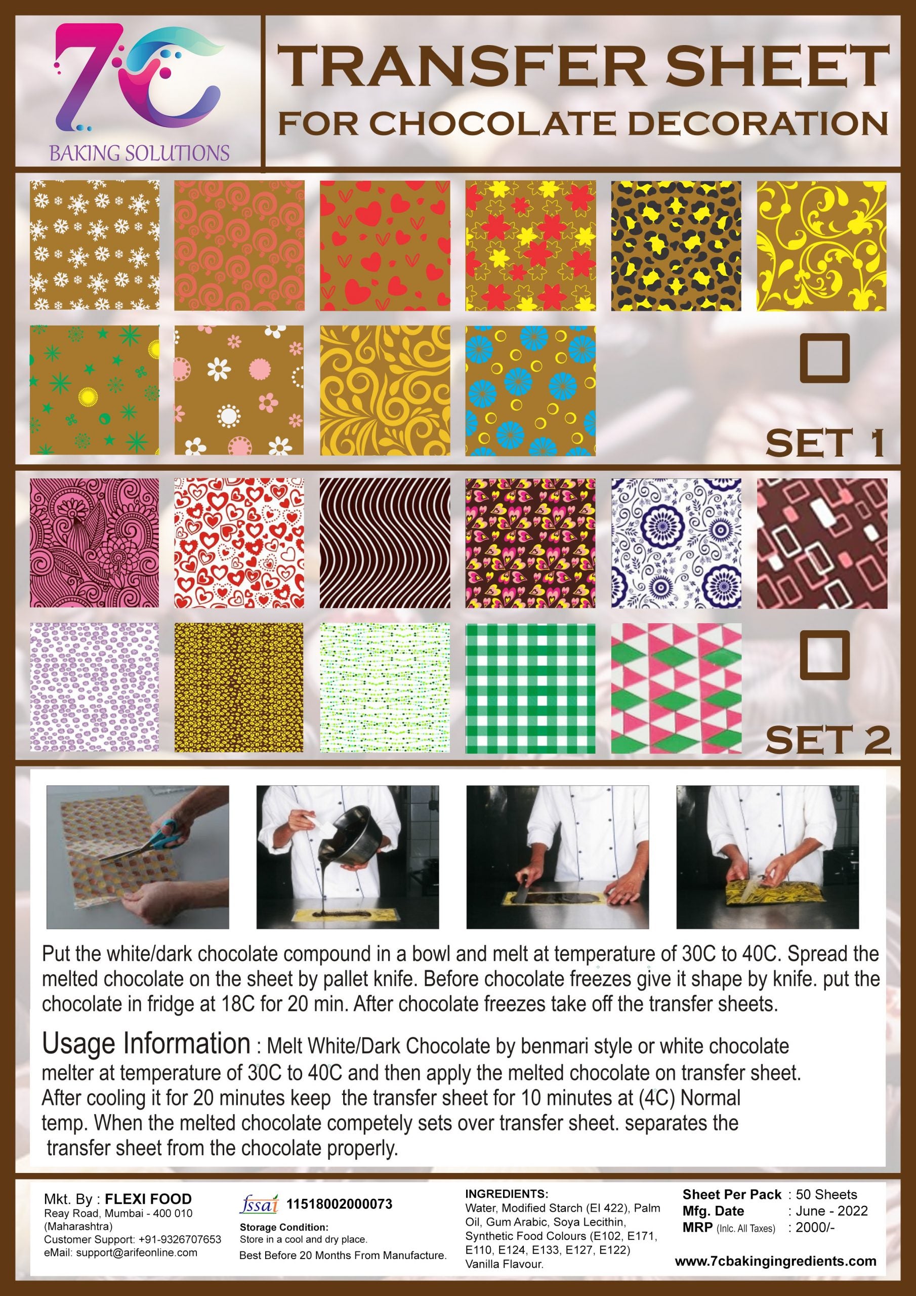 7C Chocolate Transfer Sheet for Decoration 10 Patterns - Total 50 shee ...