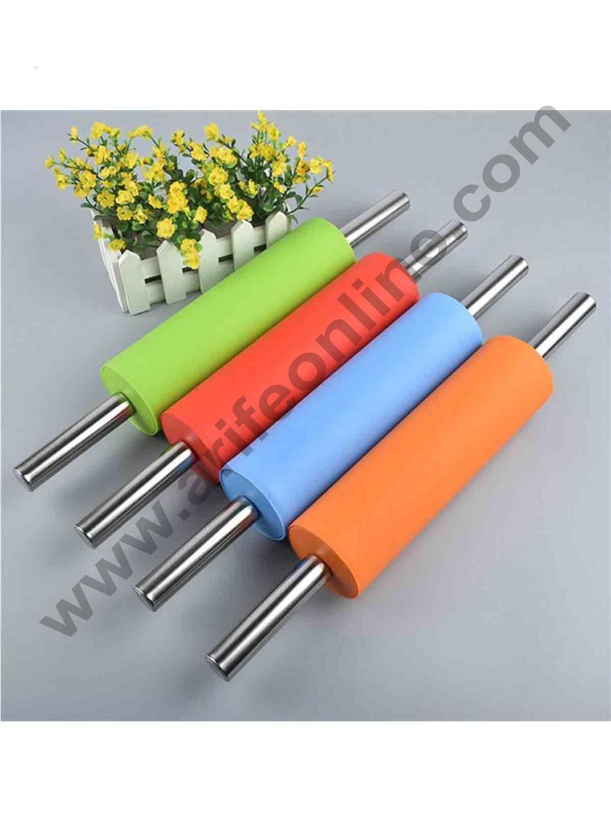 Cake Decor Silicone Flour Stick Rolling Pin Stainless Steel Handle Mad ...