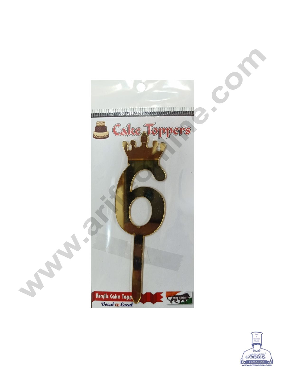 CAKE DECOR™ 5 Inch Acrylic Golden Number Toppers - Six Number With Cro ...