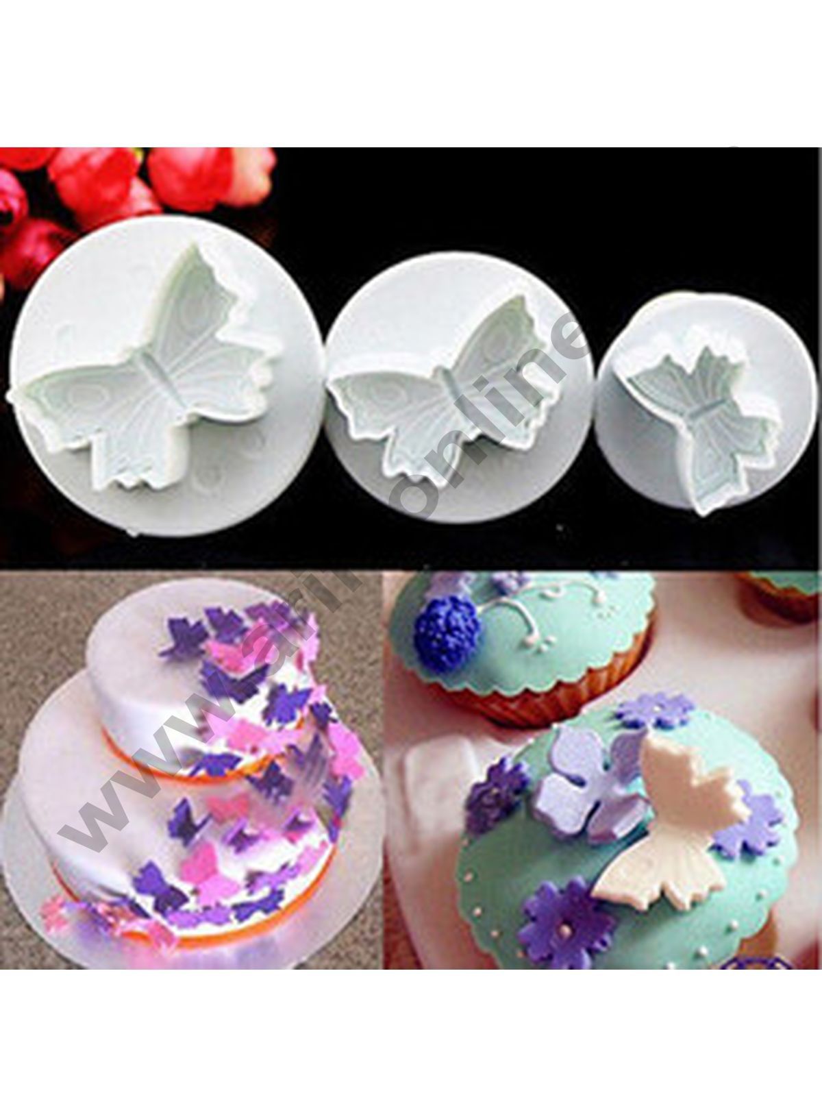 Cake Decor Small Butterfly Plunger Cutter (set of 3), Fondant cutters ...