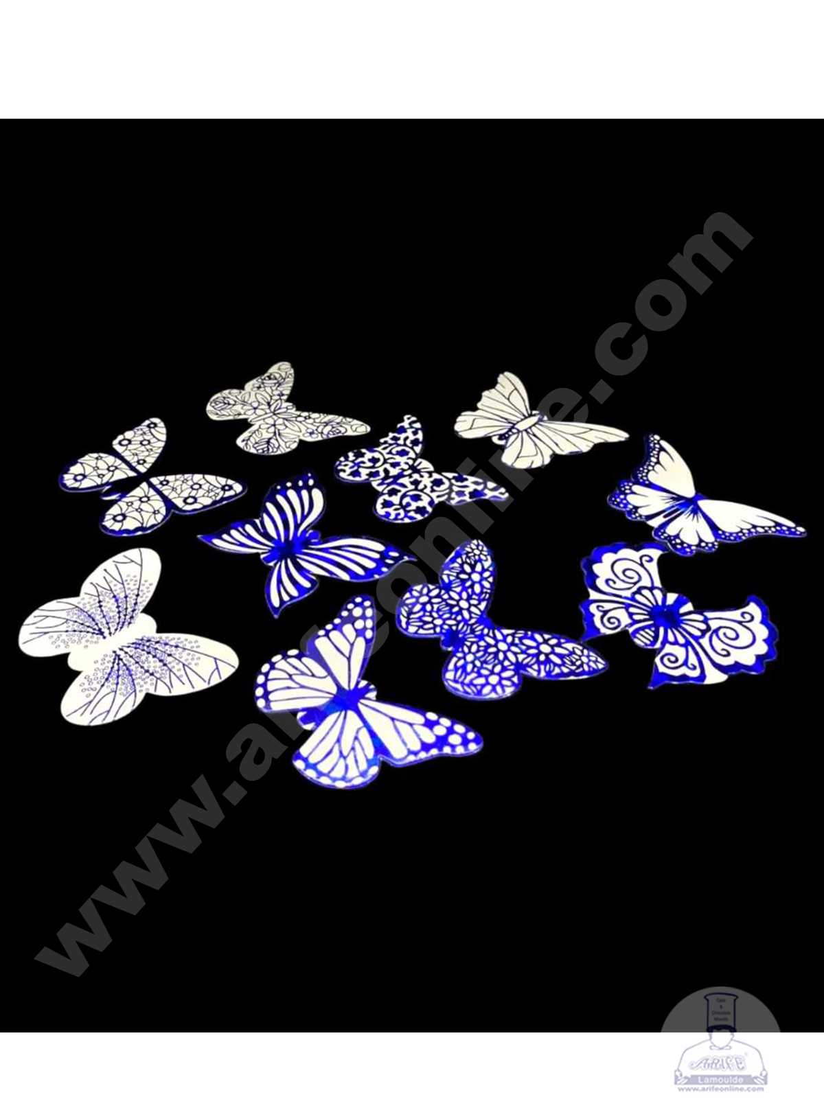 CAKE DECOR™ 10 pcs Blue White Butterfly Paper Topper For Cake And Cupc ...
