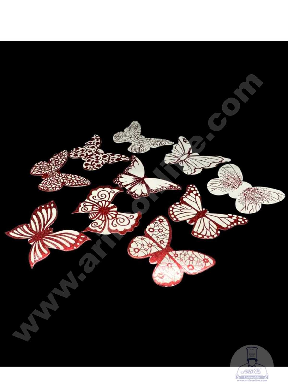 CAKE DECOR™ 10 pcs Red White Butterfly Paper Topper For Cake And Cupca ...