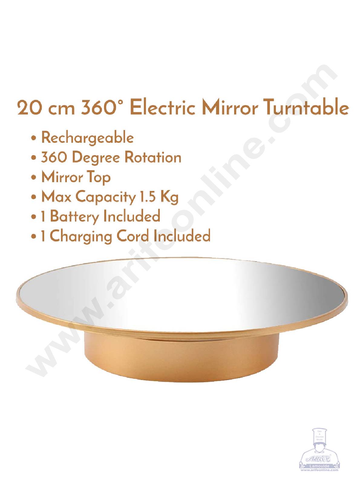 CAKE DECOR™ 360 Degree Electric Mirror Rotating Turntable - 20 cm – Arife Online Store