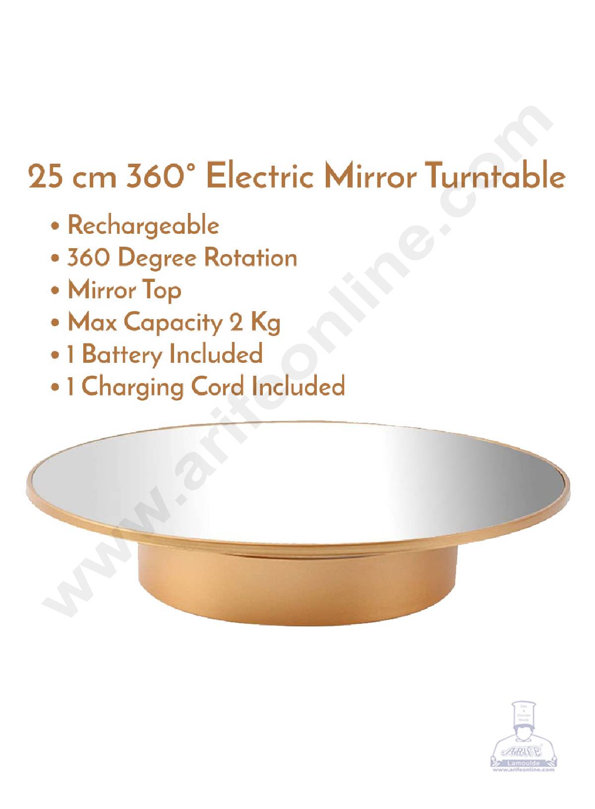 CAKE DECOR™ 360 Degree Electric Mirror Rotating Turntable - 25 cm ...