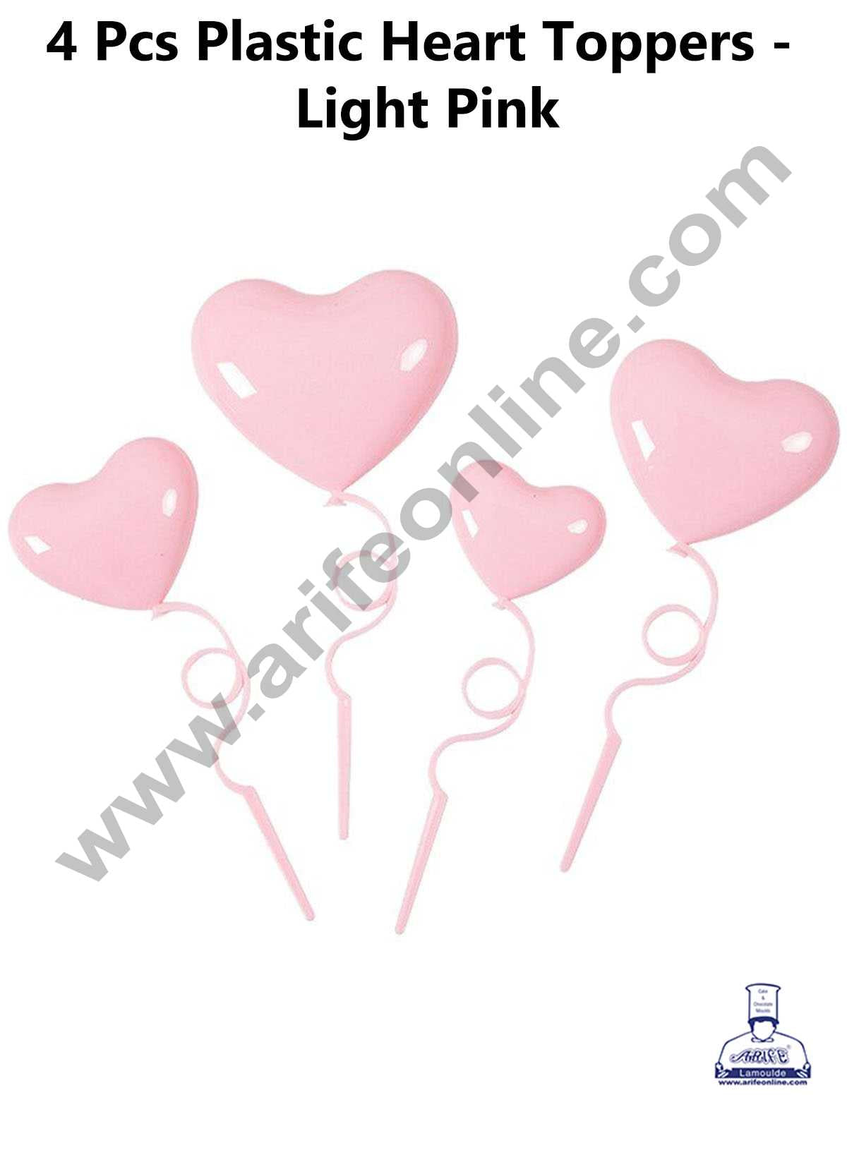 CAKE DECOR™ 4 Pieces Plastic Heart Cake Toppers - Light Pink ( SBT-H-L ...