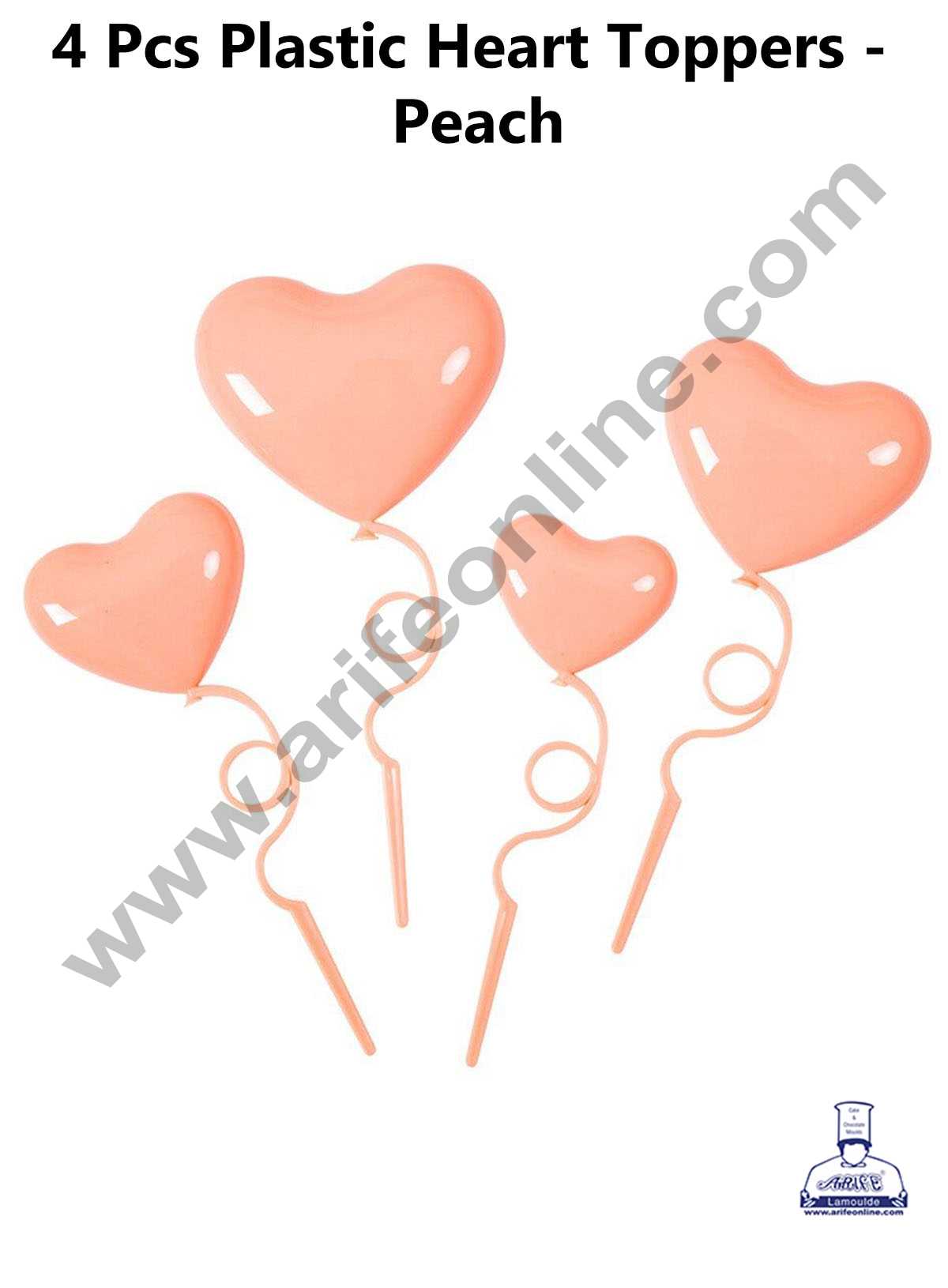 CAKE DECOR™ 4 Pieces Plastic Heart Cake Toppers - Peach ( SBT-H-Peach ...
