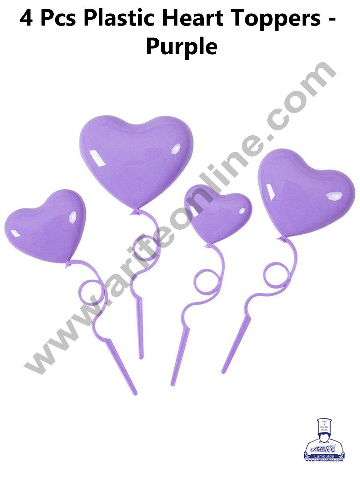 CAKE DECOR™ 4 Pieces Plastic Heart Cake Toppers - Purple ( SBT-H-Purpl ...