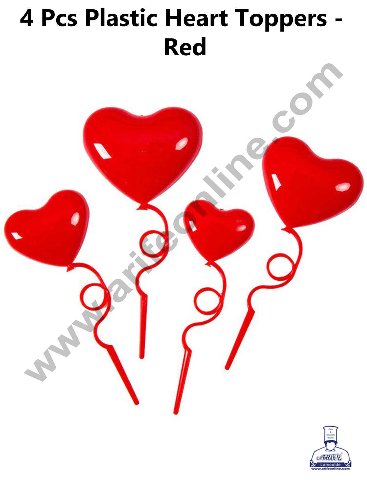CAKE DECOR™ 4 Pieces Plastic Heart Cake Toppers - Red ( SBT-H-Red ...