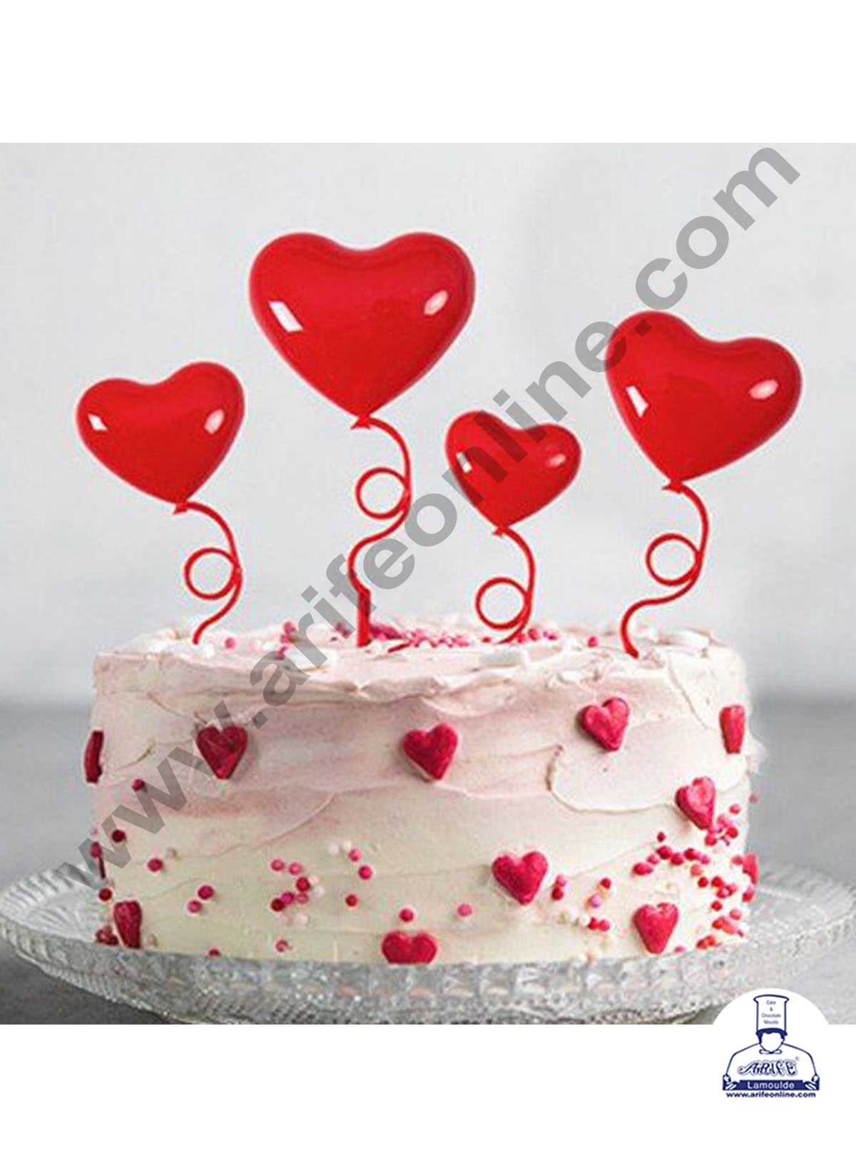 CAKE DECOR™ 4 Pieces Plastic Heart Cake Toppers - Red ( SBT-H-Red ...