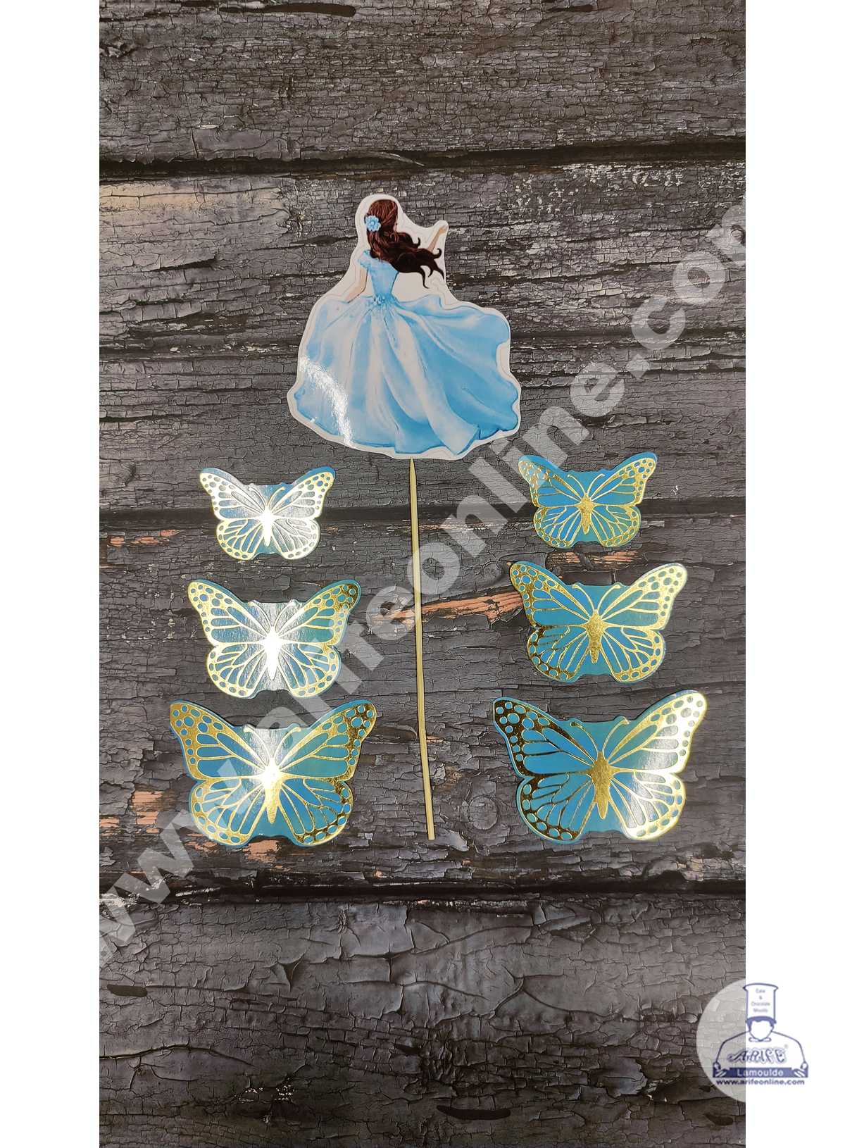 CAKE DECOR™ 7 pcs Blue Lady with Butterfly Theme Paper Topper For Cake ...