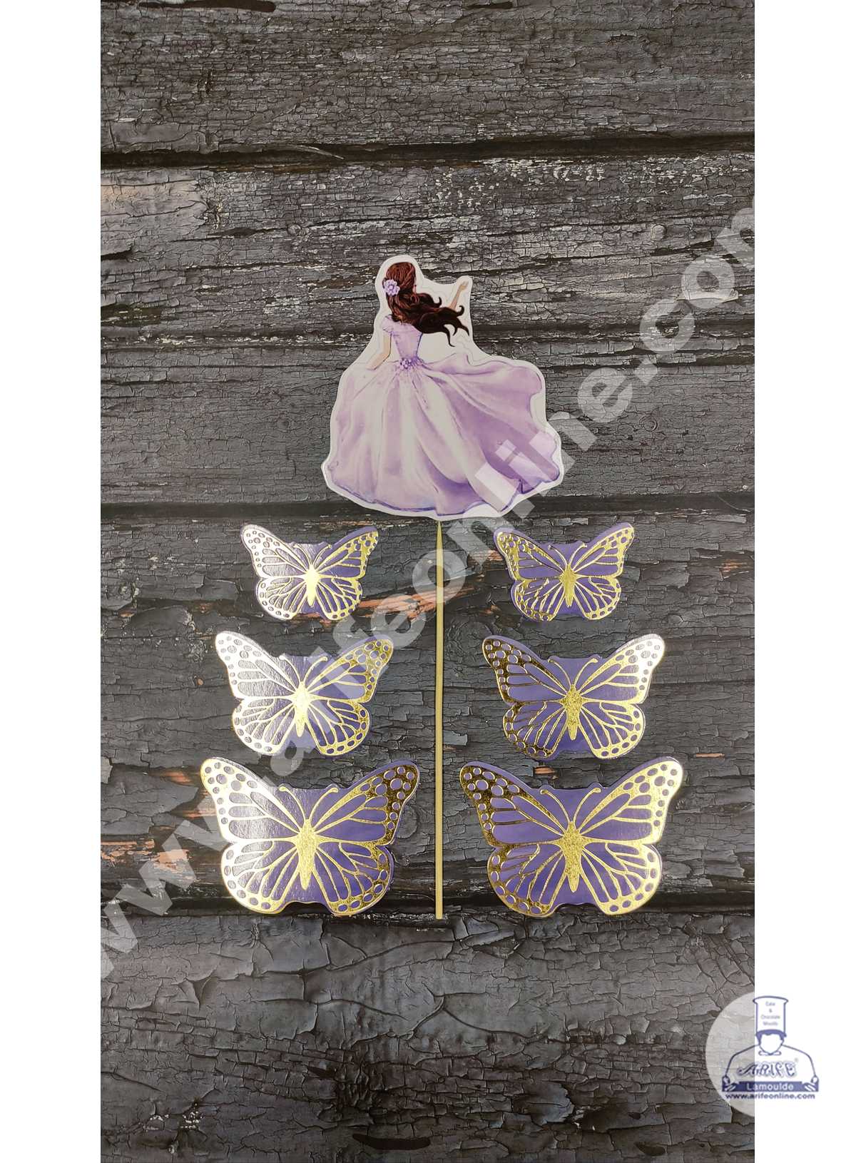 CAKE DECOR™ 7 pcs Purple Lady with Butterfly Theme Paper Topper For Ca ...
