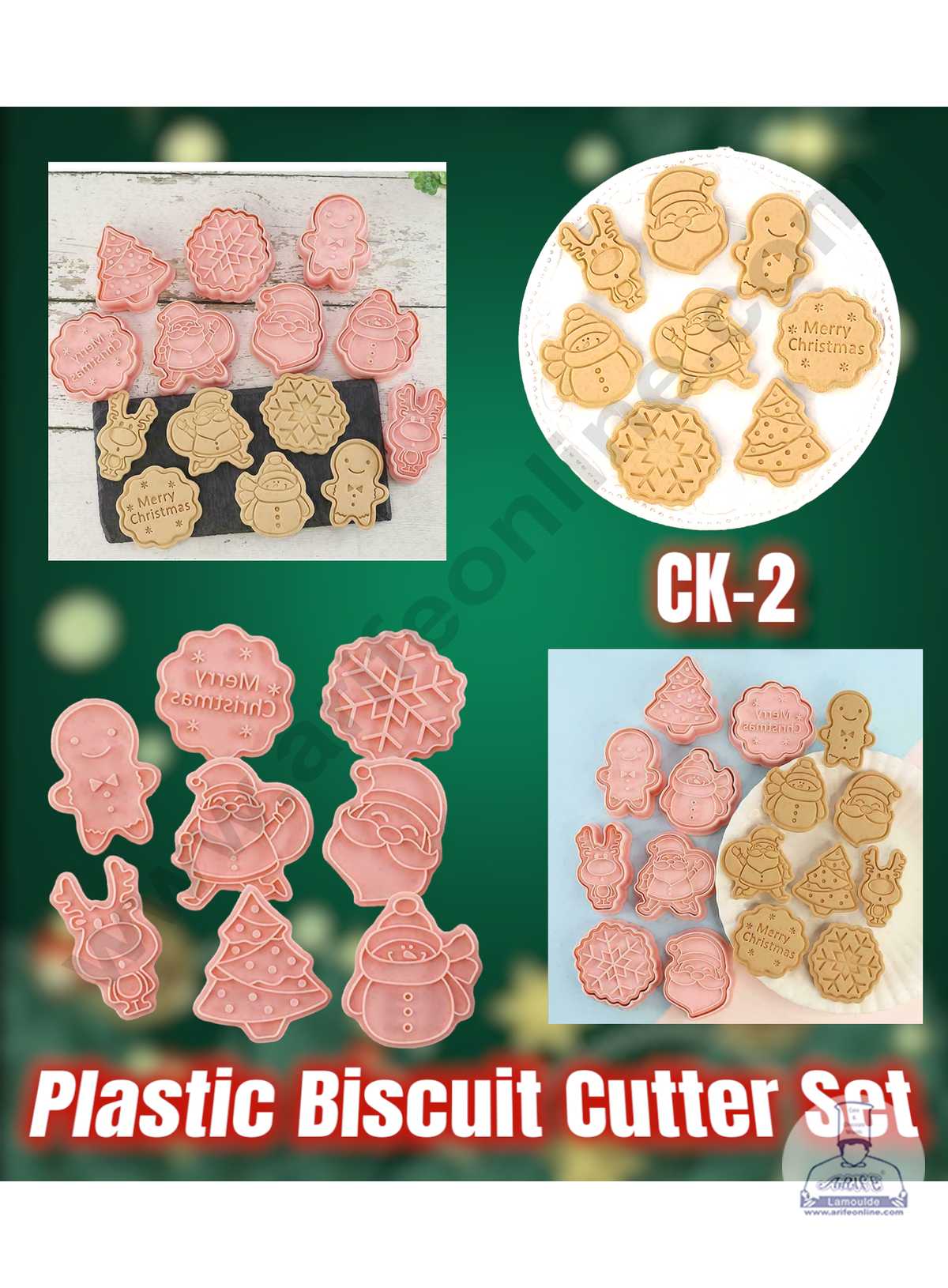 CAKE DECOR™ 8 Pcs Christmas Theme Plastic Biscuit Cutter 3D Cookie Cut ...