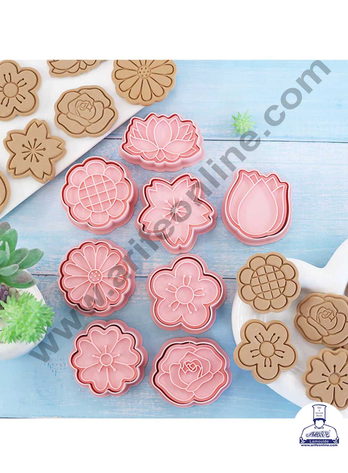 CAKE DECOR™ 8 Pcs Flowers Plastic Biscuit Cutter 3D Cookie Cutter ( SB ...