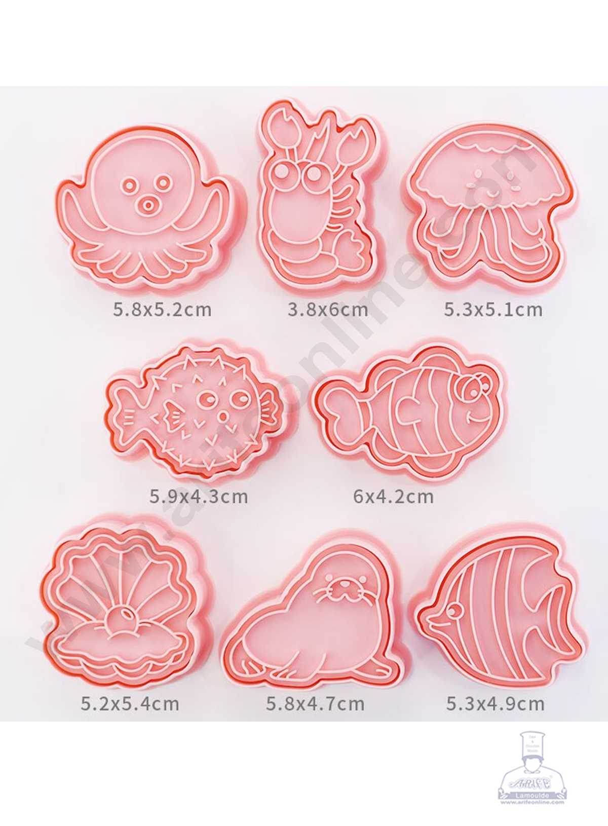 CAKE DECOR™ 8 Pcs Marine Life Theme Plastic Biscuit Cutter 3D Cookie C ...
