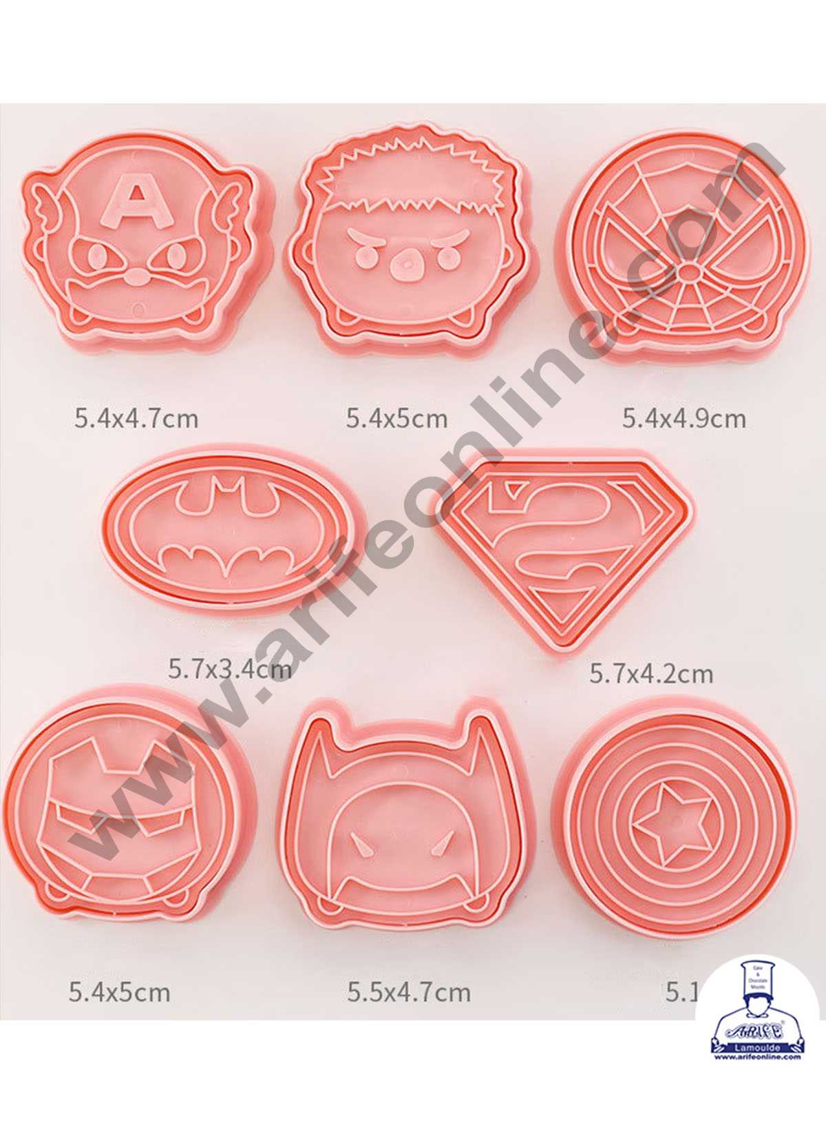 CAKE DECOR™ 8 Pcs Marvel Super Hero Plastic Biscuit Cutter 3D Cookie C ...