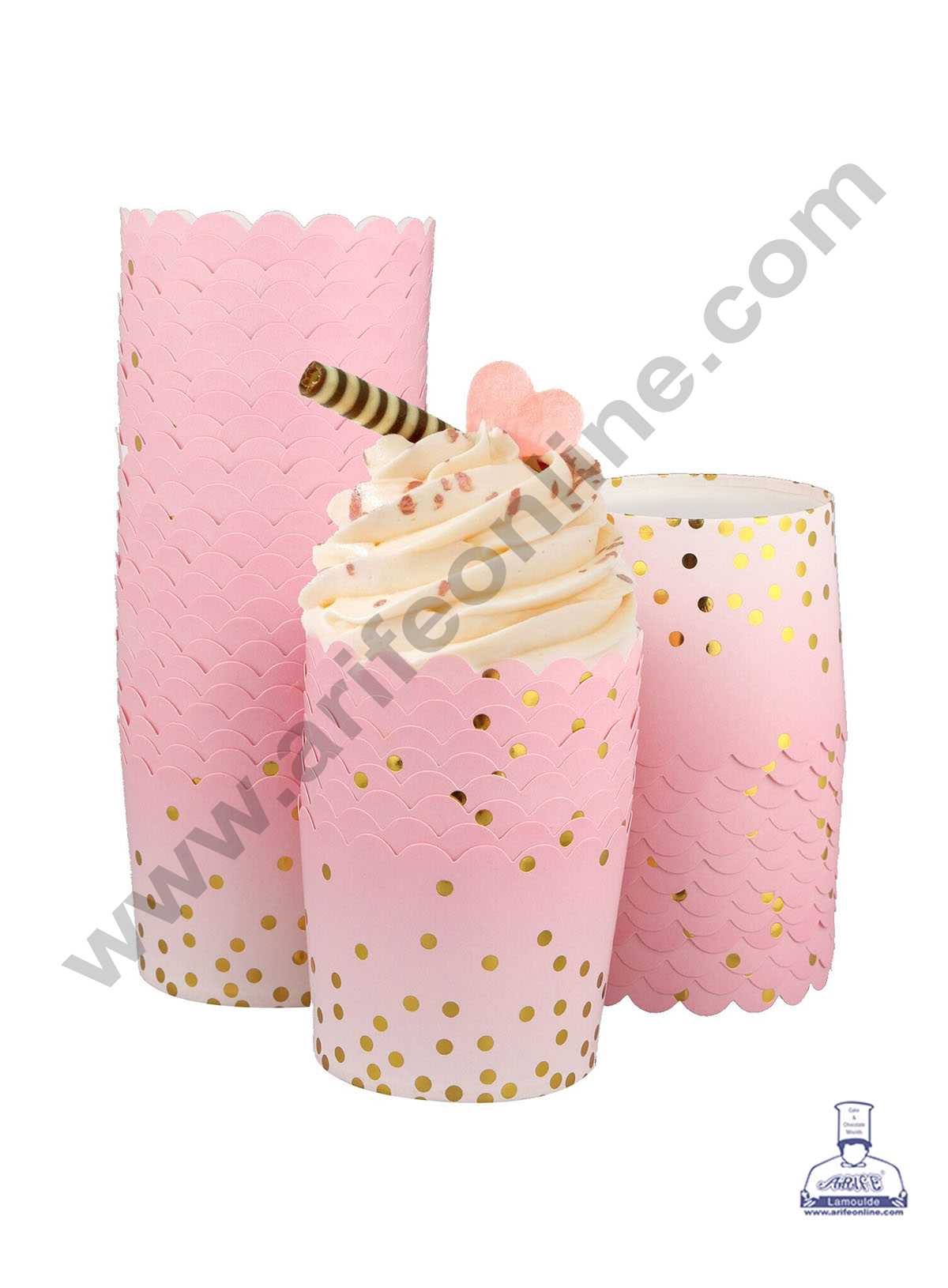 CAKE DECOR™ Big Pink White with Golden Dots Deep Muffin Cupcake Liners ...