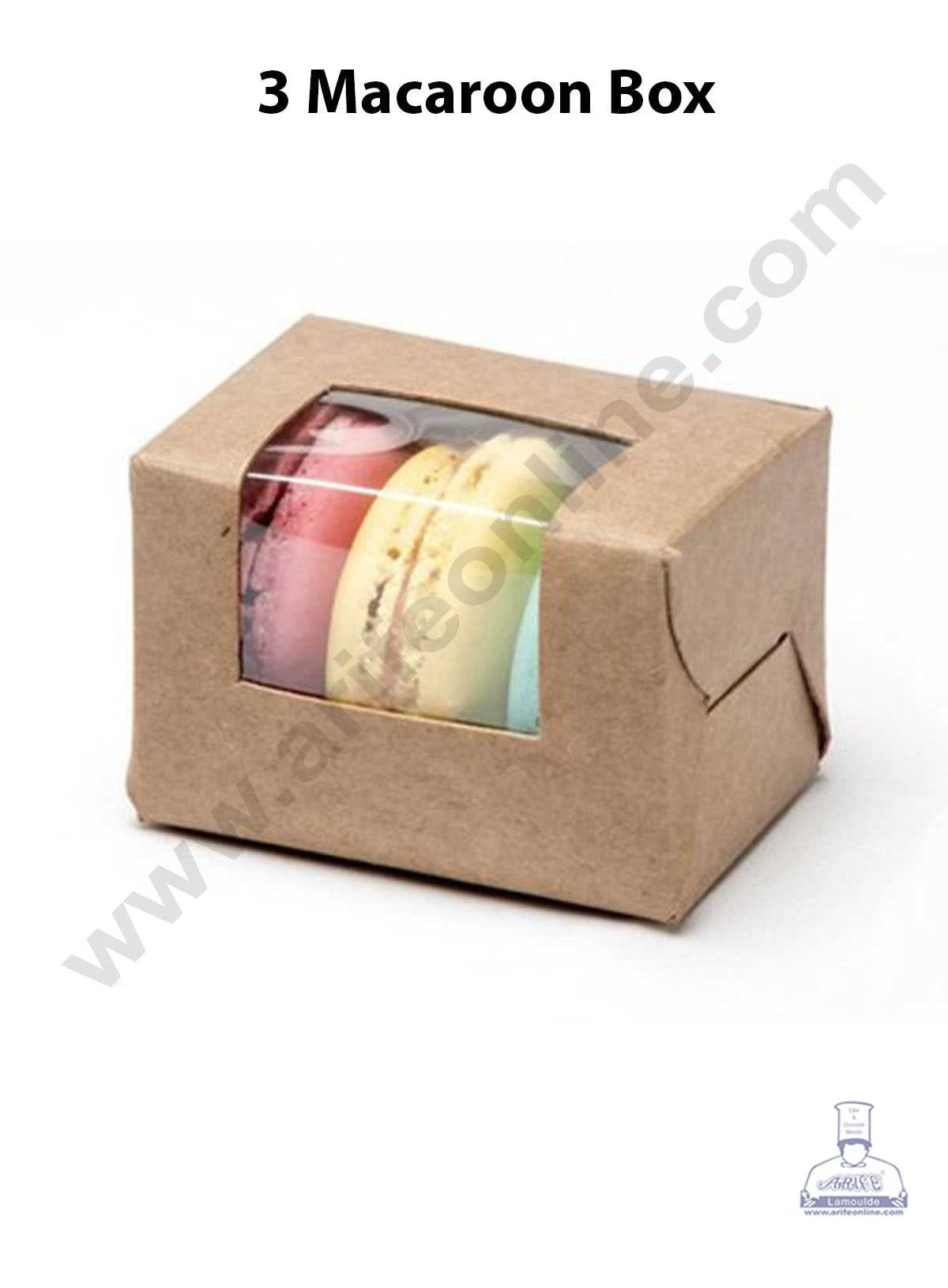 CAKE DECOR™ Kraft Brown 3 Macaroon Boxes with Clear Window, Macaroon C ...