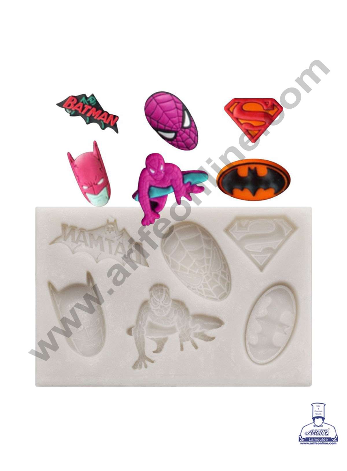 CAKE DECOR™ Silicon 6 Cavity Batman Spiderman logo Silicone Fondant Mo ...