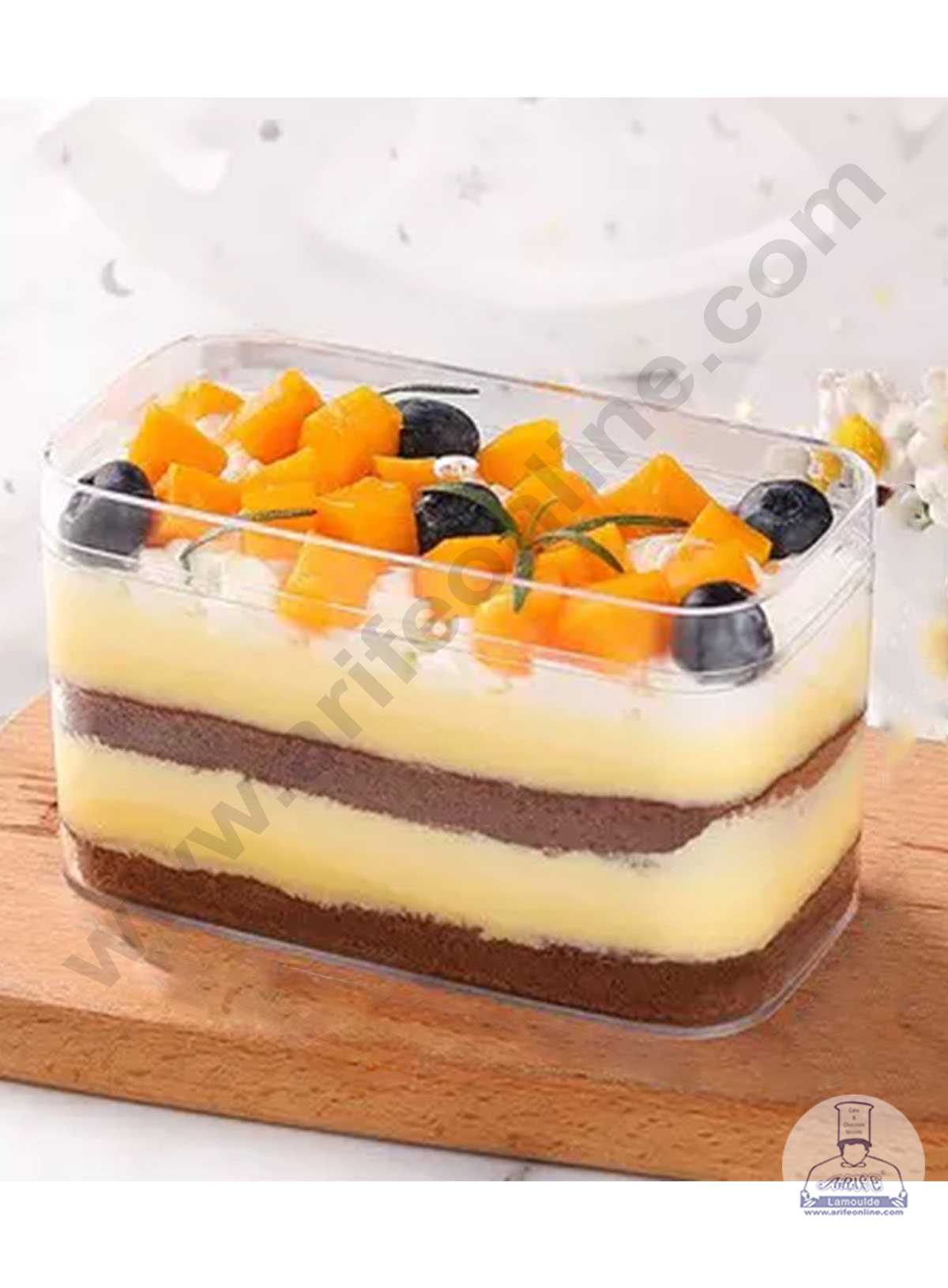 CAKE DECOR™ Transparent Acrylic Dessert Rectangle Tub With Lid (Pack o ...