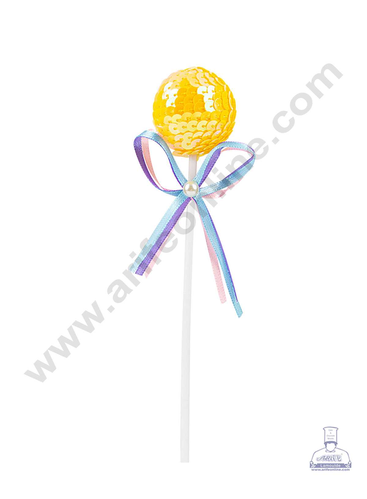 CAKE DECOR™ Yellow Bling Bling Sequence Lollipop Ball Toppers For Cake ...