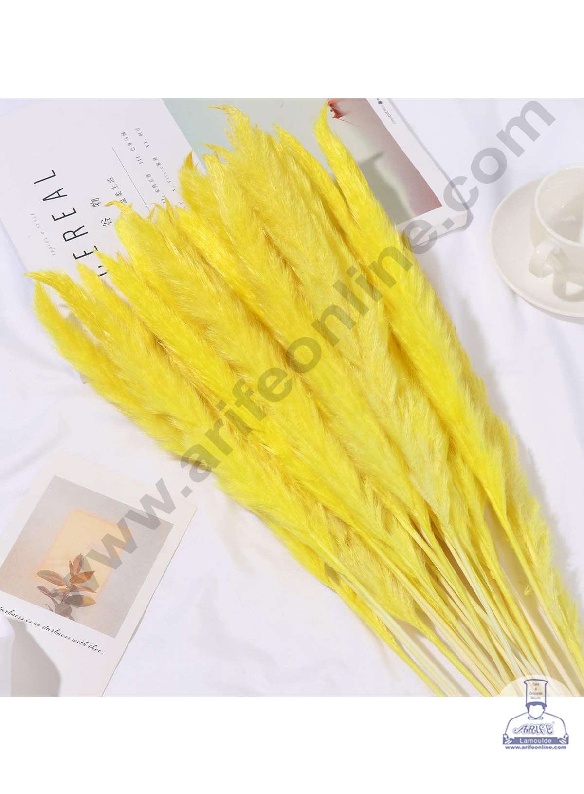 CAKE DECOR™ Yellow Color Natural Dried Reed Plumes For Cake Decoration ...