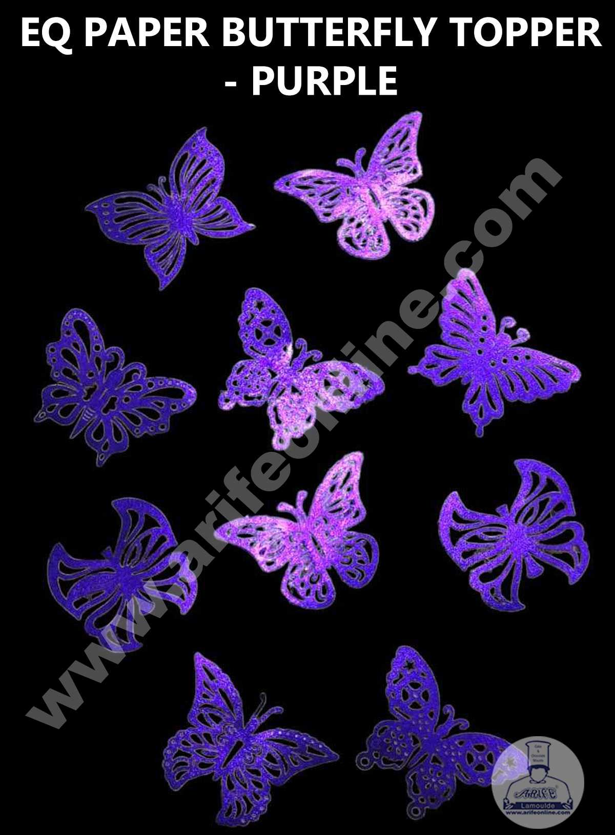CAKE DECOR™ 10 pcs EQ Purple Butterfly Theme Paper Topper For Cake And ...