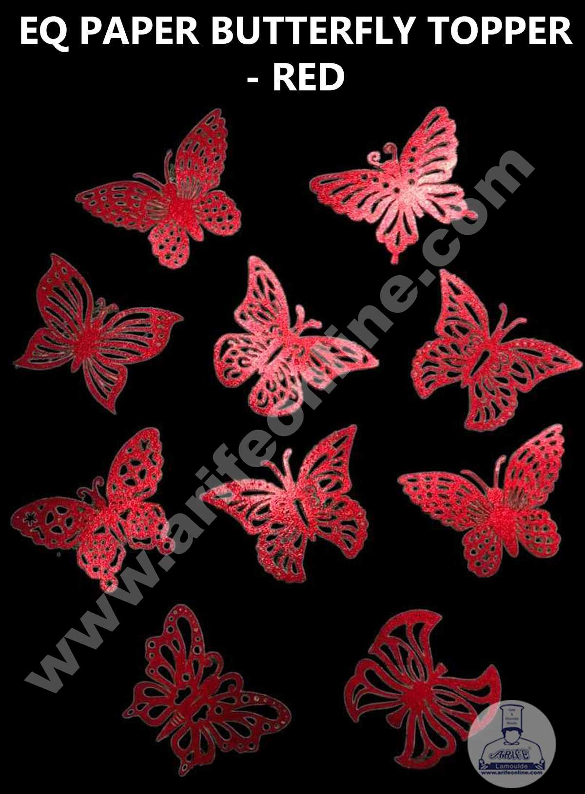 CAKE DECOR™ 10 pcs EQ Red Butterfly Theme Paper Topper For Cake And Cu ...