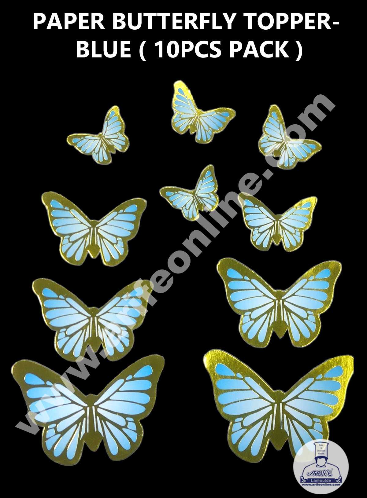 CAKE DECOR™ 10 pcs Golden Blue Butterfly Theme Paper Topper For Cake A ...
