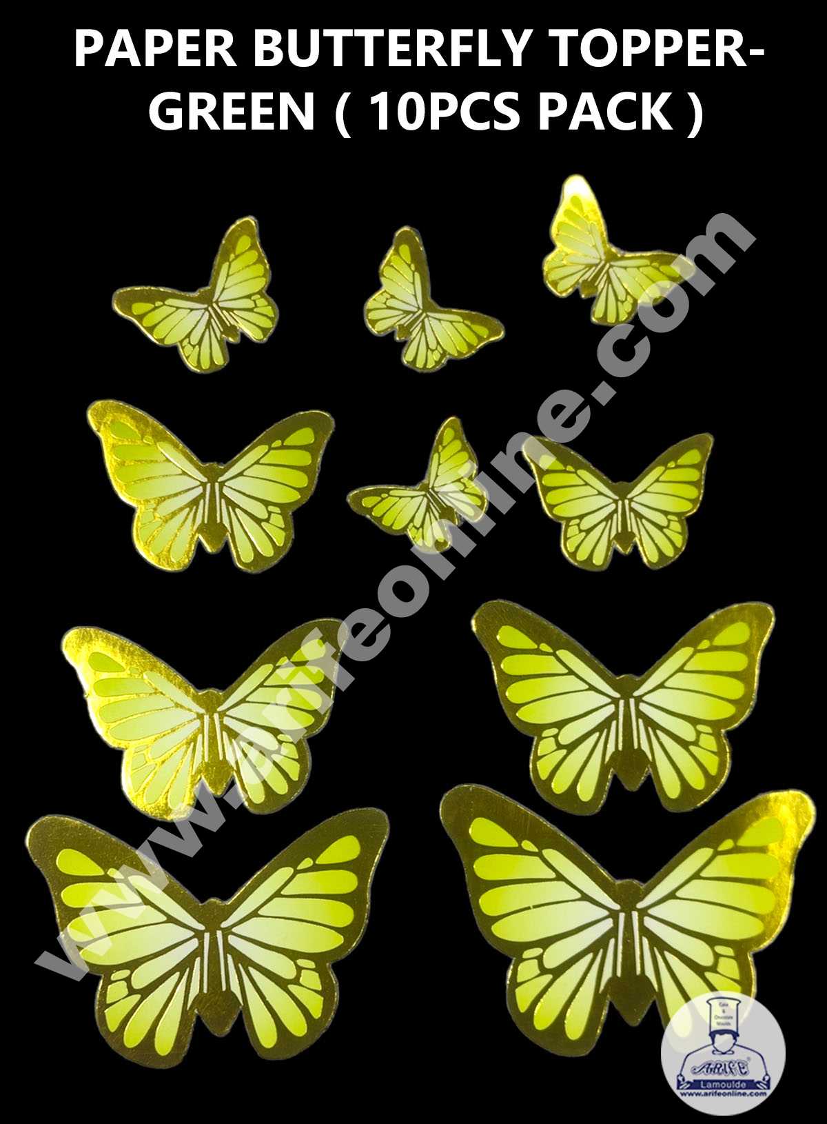CAKE DECOR™ 10 pcs Golden Green Butterfly Theme Paper Topper For Cake ...