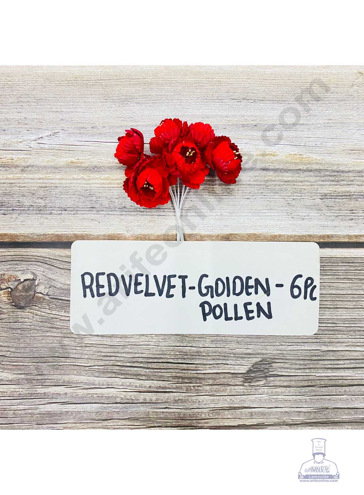 CAKE DECOR™ Red Velvet Flower With Golden Pollen Artificial Flower Bun ...