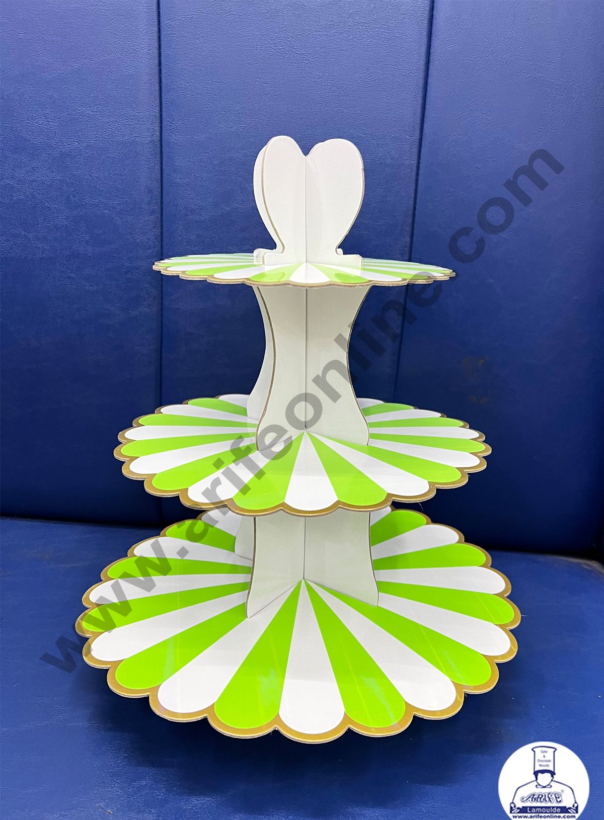 Cake Decor 3 Tier Cardboard Cupcake Stand - Green White Strips – Arife ...