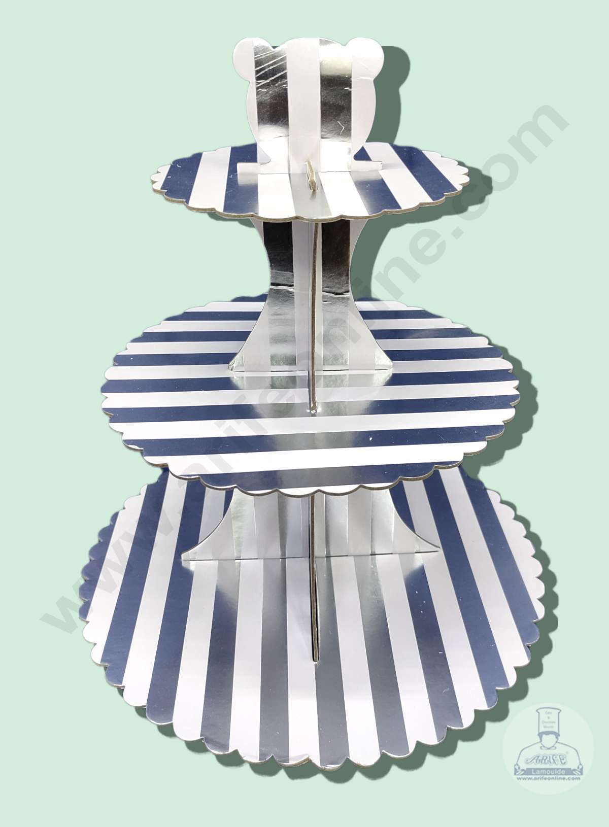 Cake Decor™ 3 Tier Cardboard Cupcake Stand - White Silver Stripe Desig ...