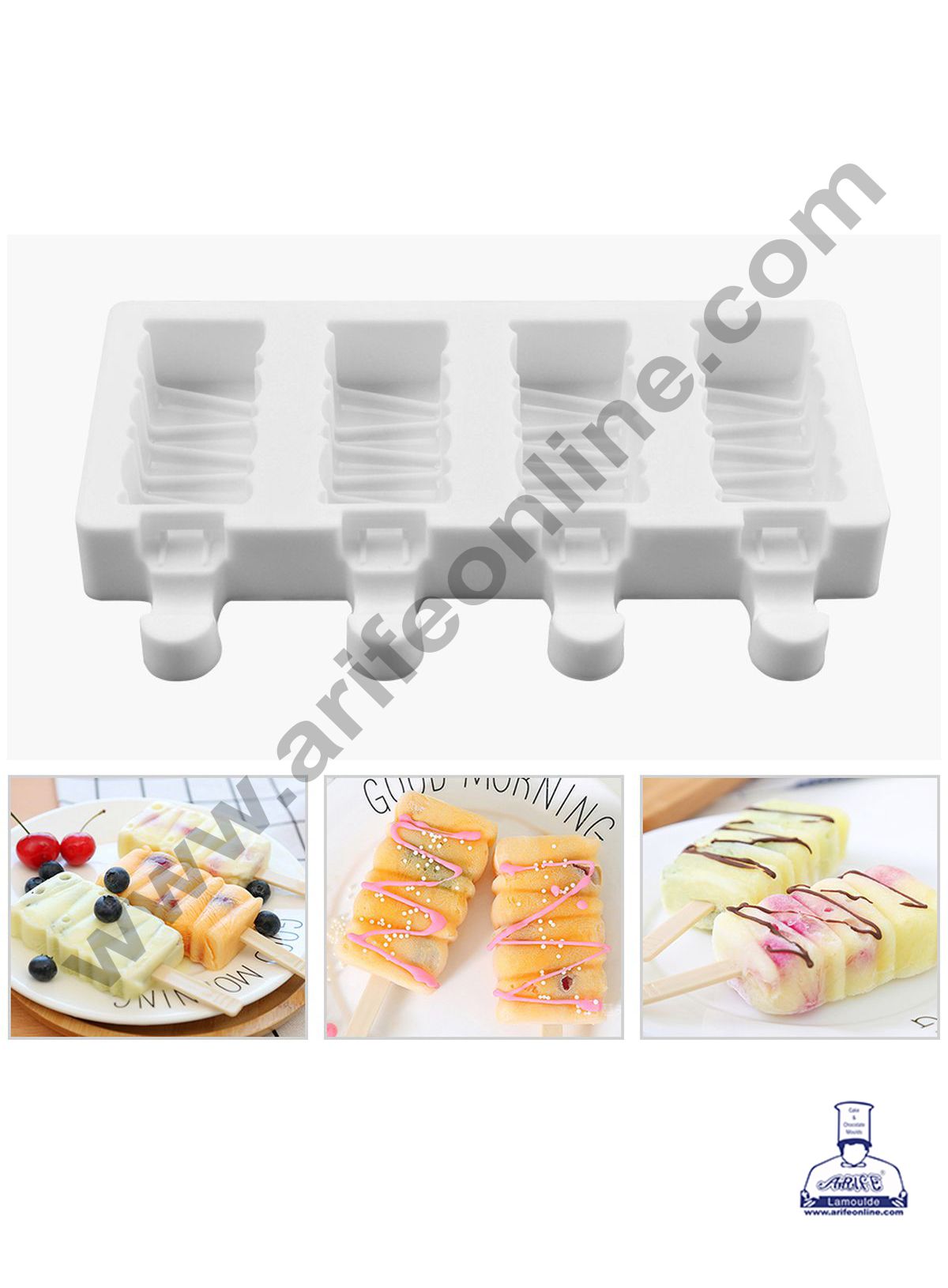 Cake Decor 4 Cavity White Classic Silicone Small Rectangle Cakesicle M ...